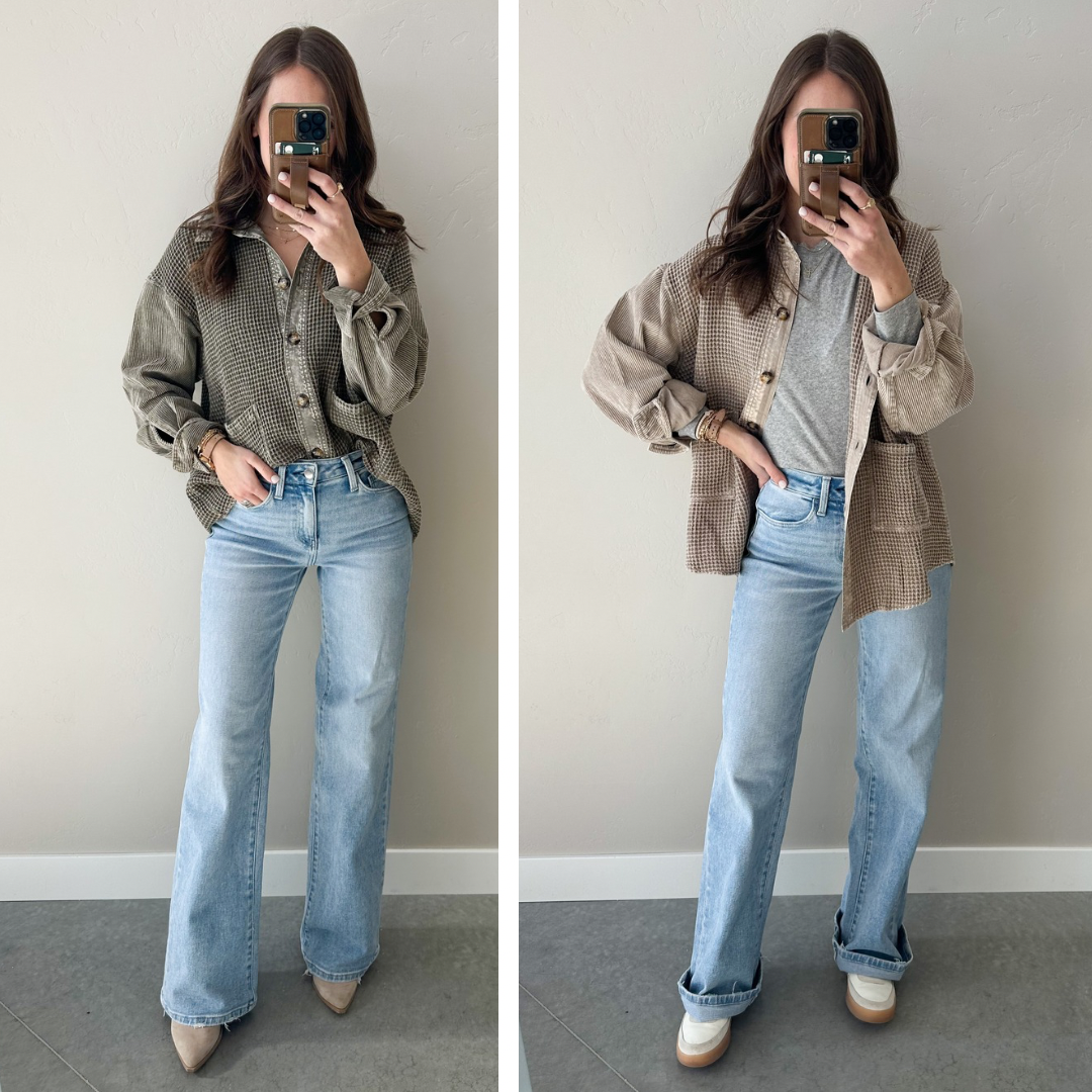 Contrast All the Way Shacket [taupe & olive] – Way Boutique LLC